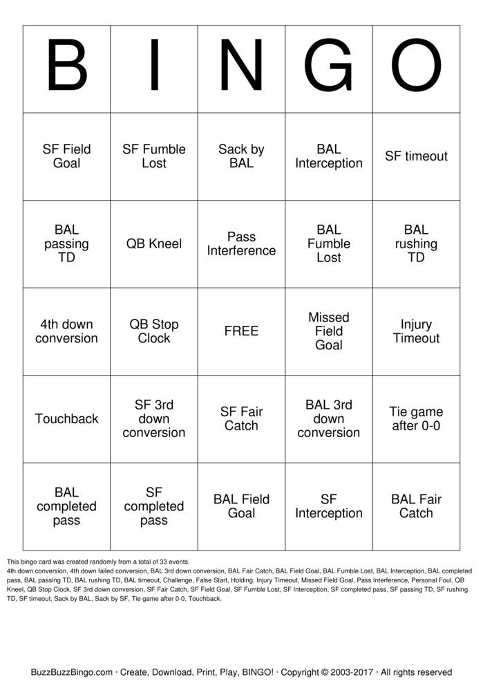 SUPER BOWL BINGO Bingo Cards to Download, Print and Customize!