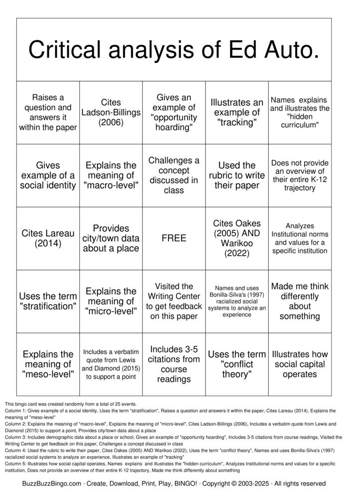 Sociology Bingo Cards to Download, Print and Customize!