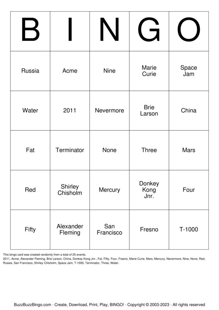 Trivia Bingo Bingo Cards to Download, Print and Customize!