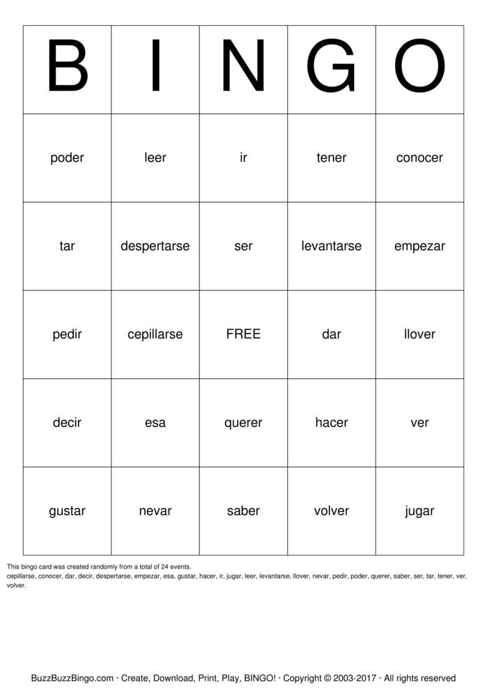 Verbs Bingo Cards to Download, Print and Customize!