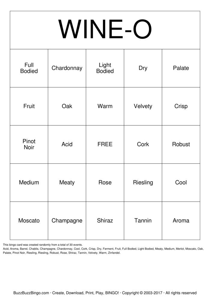 Wine-O Bingo Cards to Download, Print and Customize!