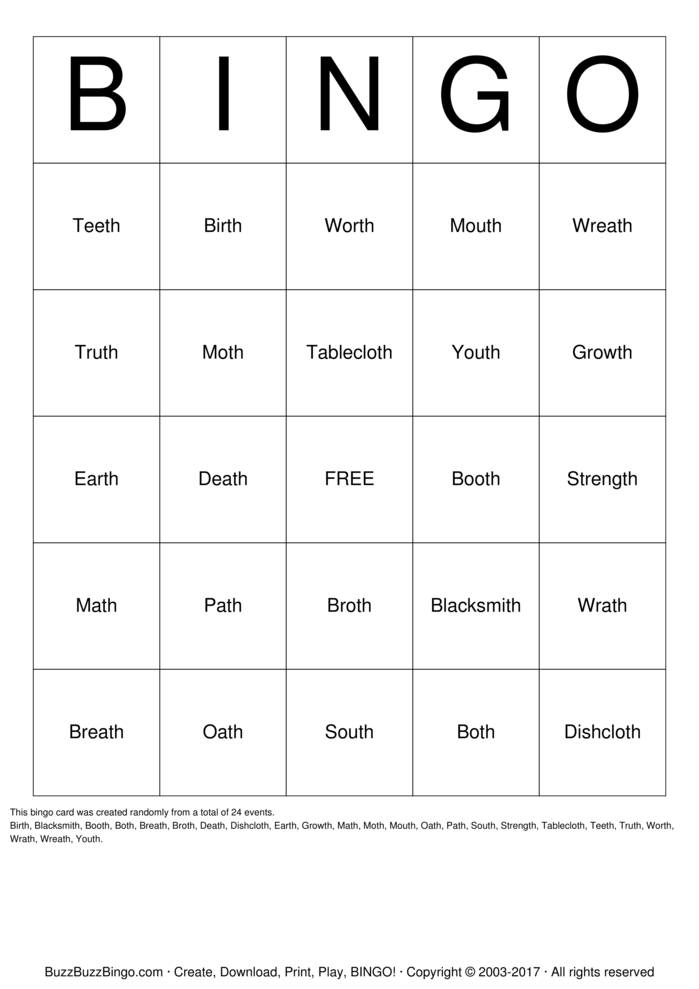 'th' Final BINGO Bingo Cards to Download, Print and Customize!