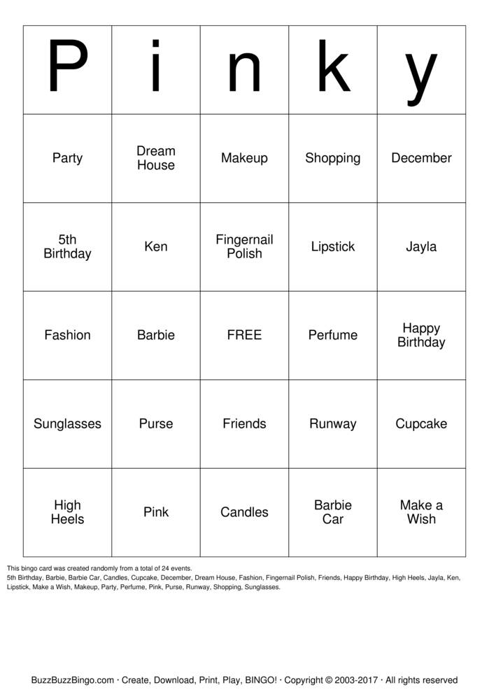 Barbie Bingo Cards to Download, Print and Customize!