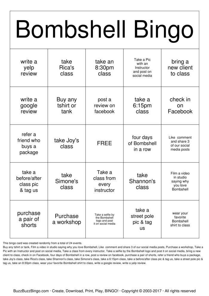 Bombshell Bingo Fall Edition Bingo Cards to Download, Print and Customize!