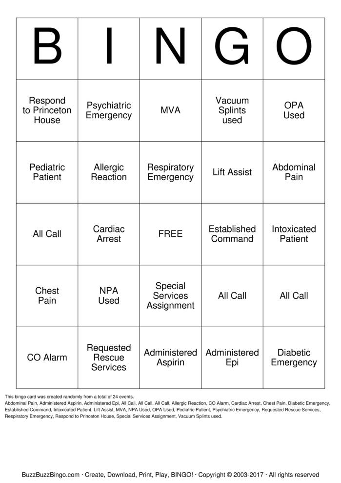EMS Bingo Cards to Download, Print and Customize!