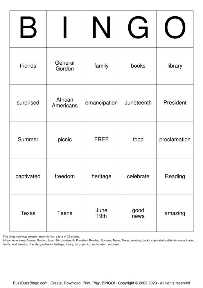 Juneteenth Bingo Cards to Download, Print and Customize!