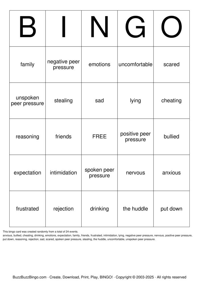 Peer Pressure Bingo Cards to Download, Print and Customize!