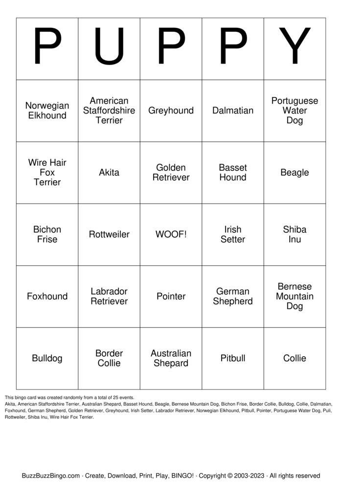 Puppy Bingo Cards to Download, Print and Customize!