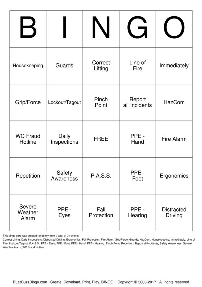 SAFE-T Bingo Cards to Download, Print and Customize!