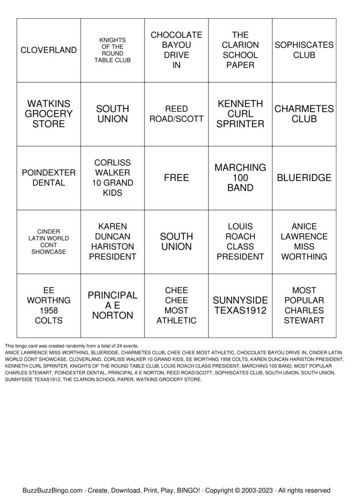 WORTHING BINGO Bingo Cards to Download, Print and Customize!