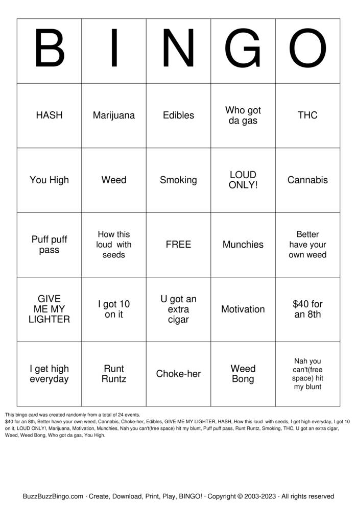 marijuana Bingo Cards to Download, Print and Customize!