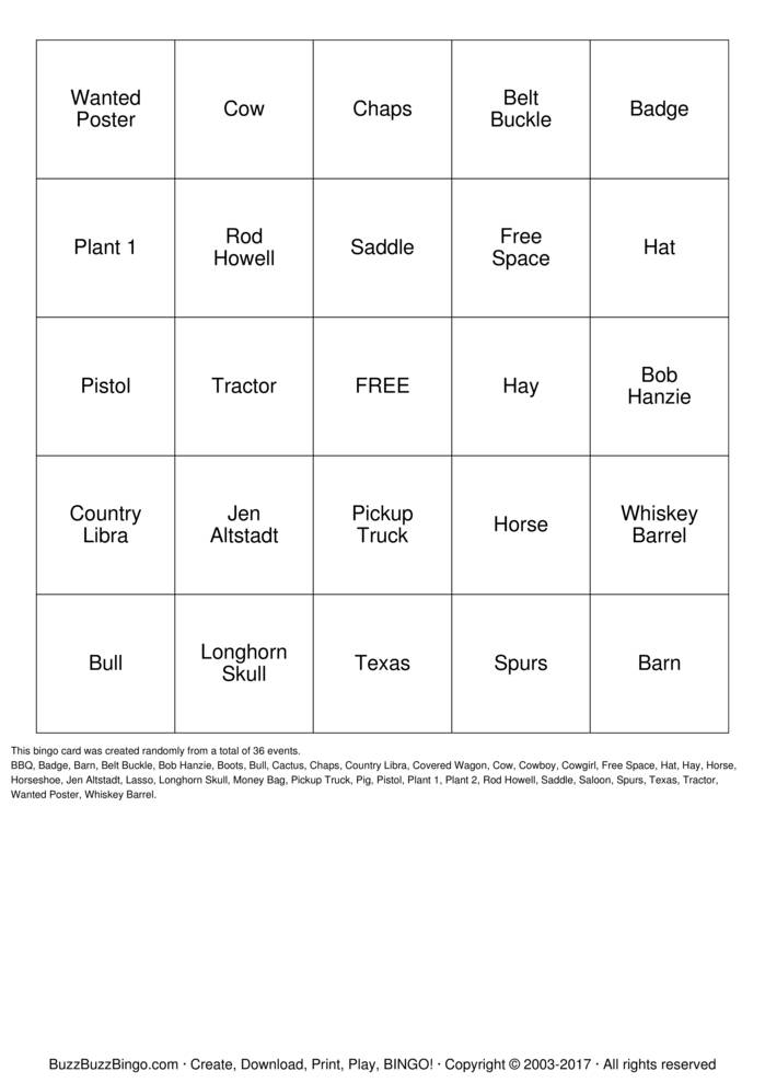 western Bingo Cards to Download, Print and Customize!