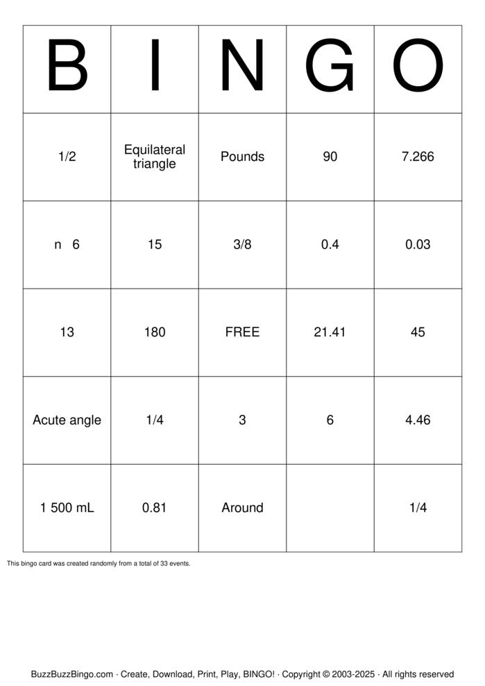 5th grade Math Bingo Cards to Download, Print and Customize!