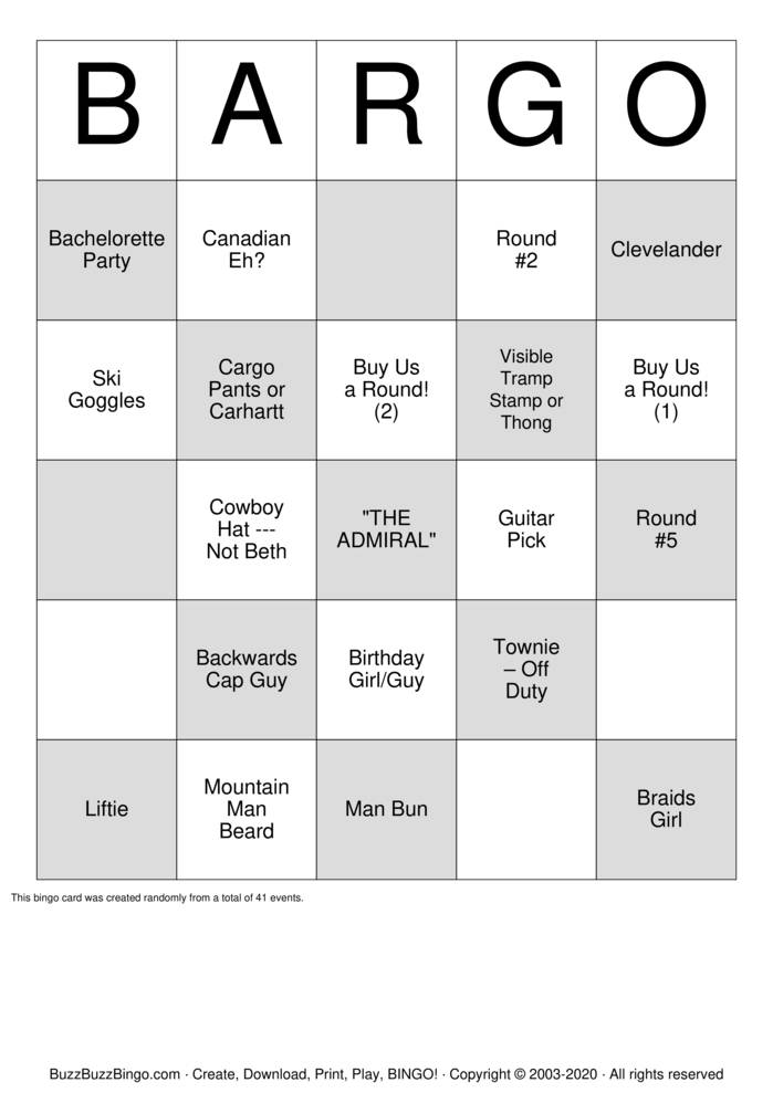 Bargo Bingo Cards To Download Print And Customize
