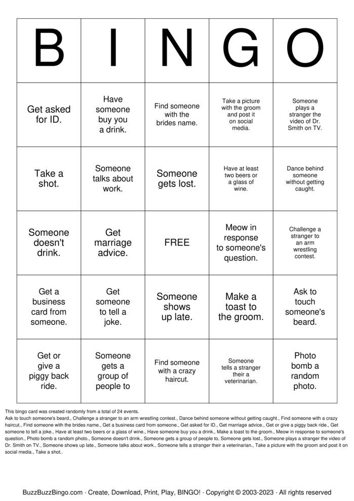 Bachelor Party Bingo Cards to Download, Print and Customize!
