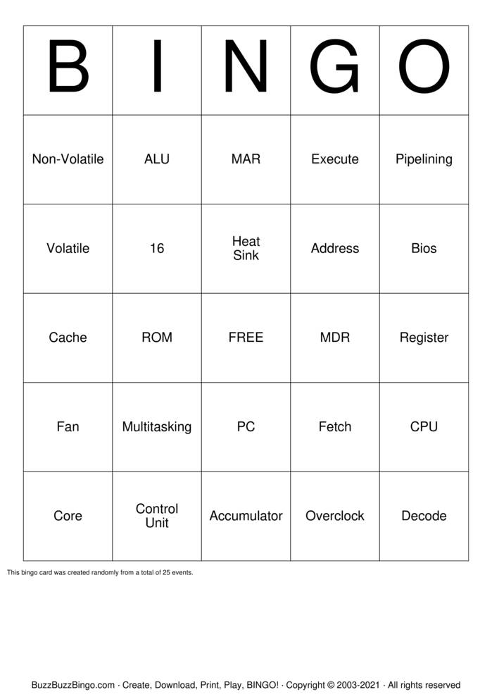 Computer Science Bingo 1 Bingo Cards to Download, Print and Customize!