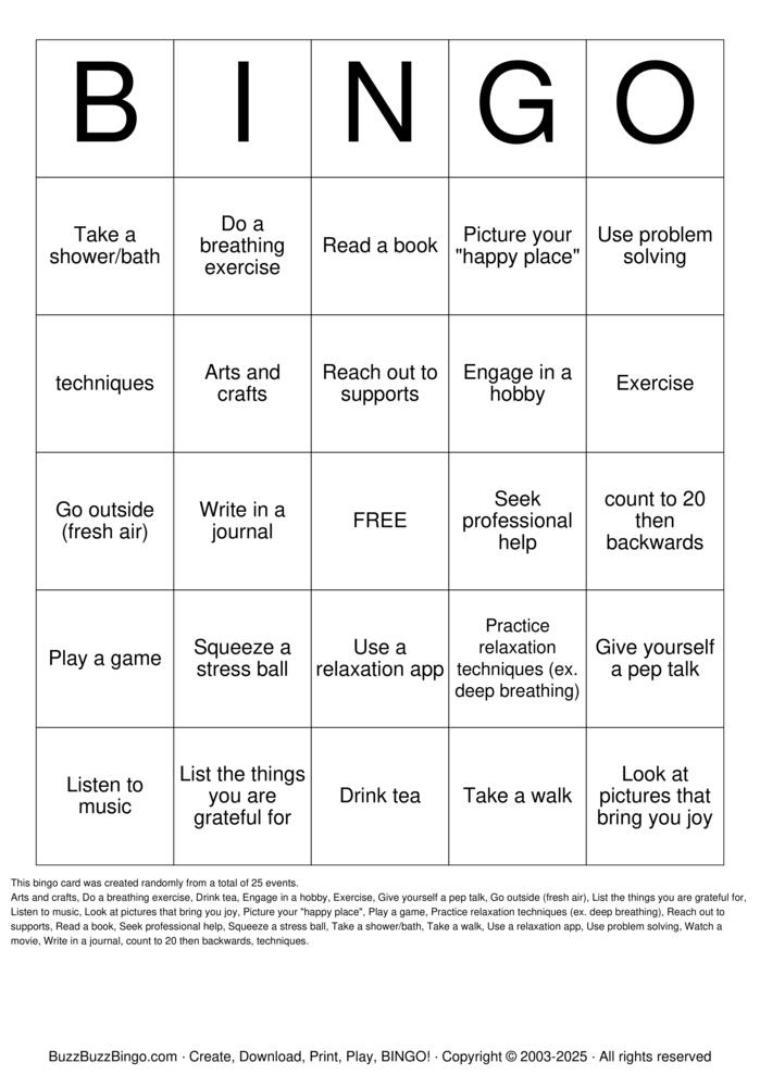 Coping Skills Bingo Cards to Download, Print and Customize!