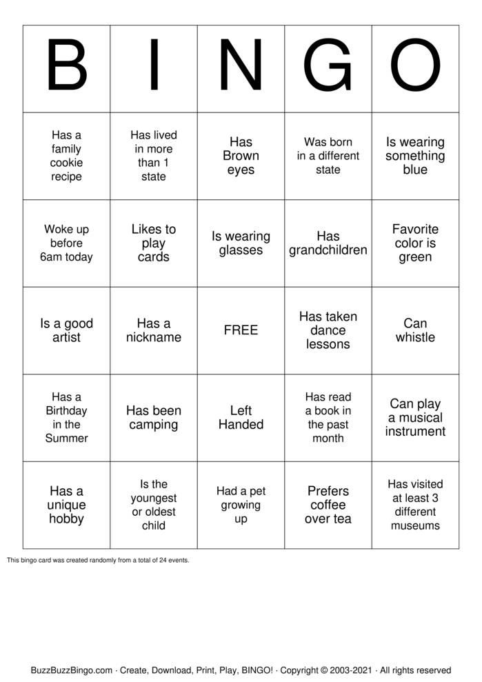 Human Scavenger Hunt Bingo Cards to Download, Print and Customize!