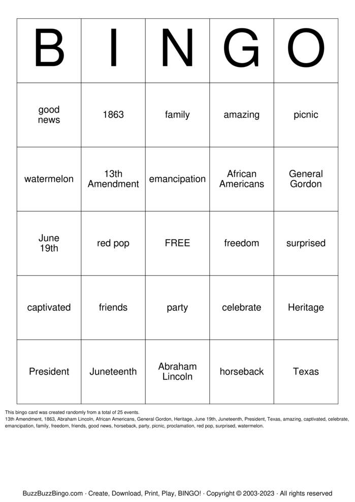 Juneteenth Bingo Cards to Download, Print and Customize!