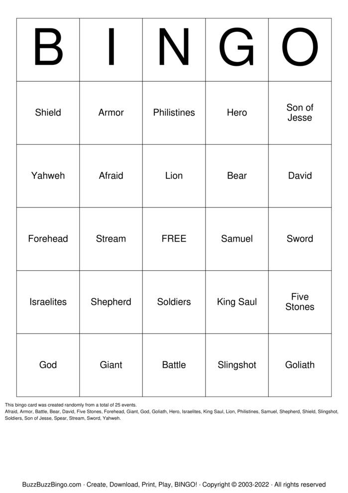 King David Bingo Cards to Download, Print and Customize!
