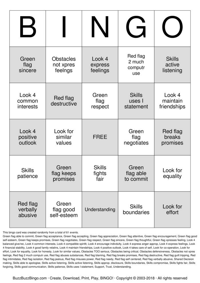 Relationships Bingo Cards to Download, Print and Customize!