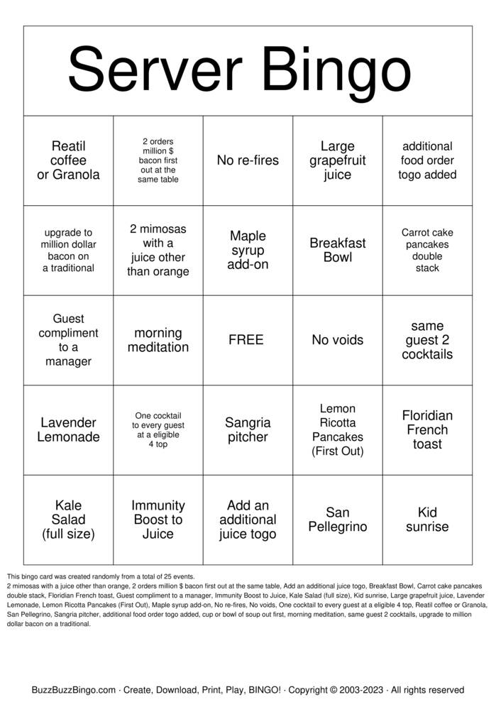 SERVER BINGO Bingo Cards to Download, Print and Customize!