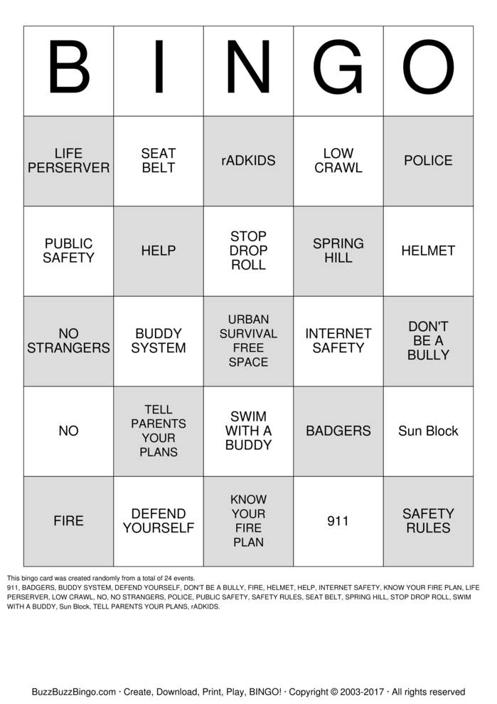 Safety Bingo Bingo Cards to Download, Print and Customize!