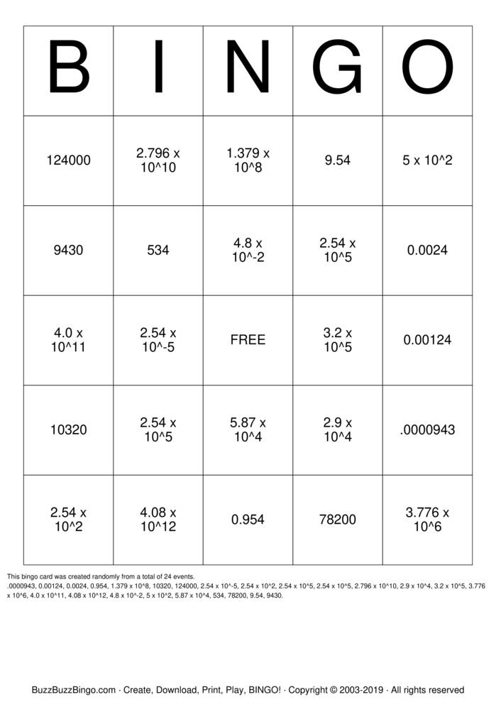 Scientific Notation Bingo Cards to Download, Print and Customize!
