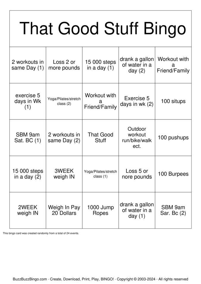 That Good Stuff Bingo Bingo Cards to Download, Print and Customize!