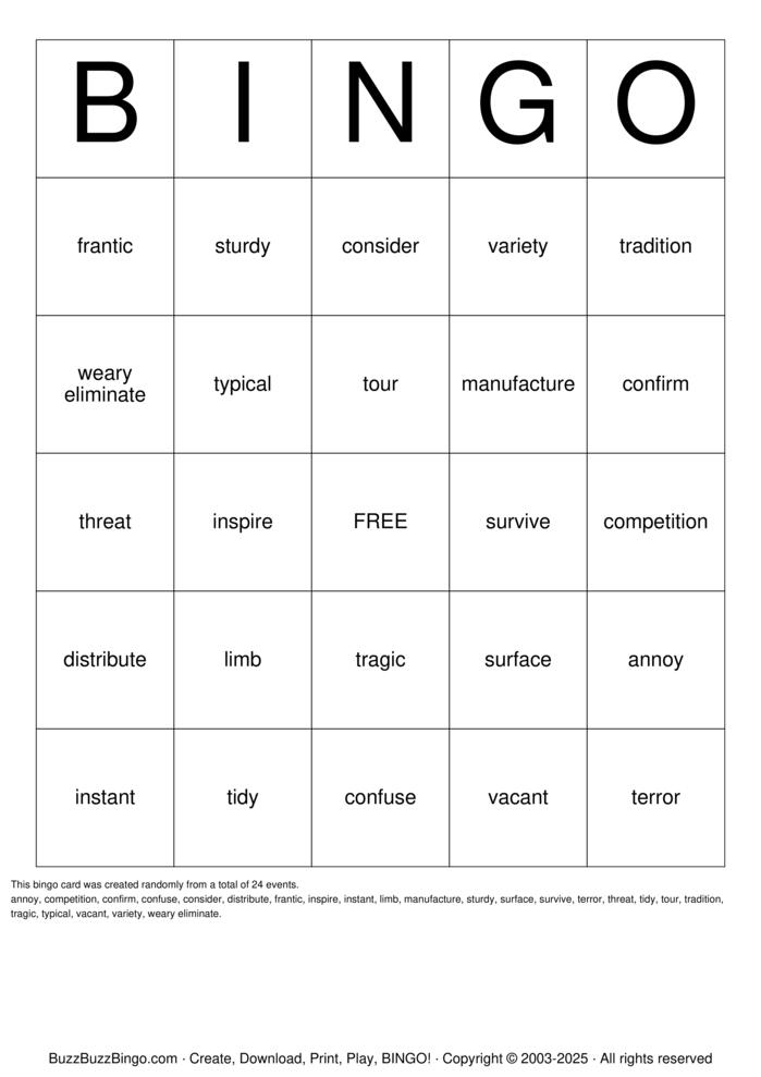 Vocabulary Bingo Cards to Download, Print and Customize!