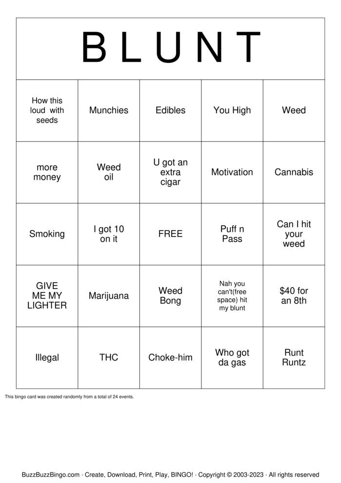 marijuana Bingo Cards to Download, Print and Customize!