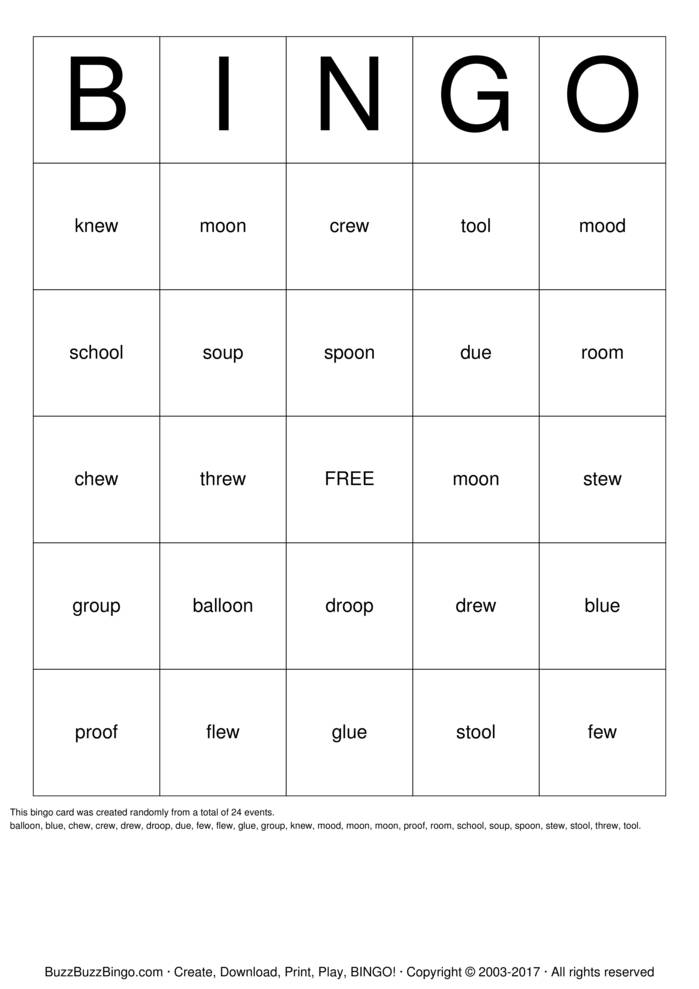words Bingo Cards to Download, Print and Customize!