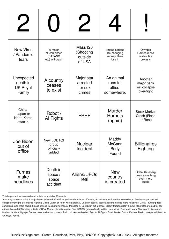 2024! Bingo Cards to Download, Print and Customize!