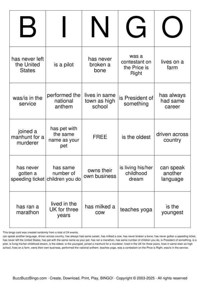 40th Class Reunion Bingo Cards to Download, Print and Customize!