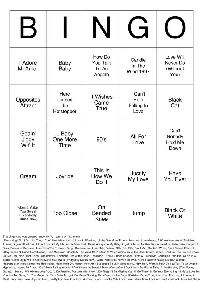 90's Songs Bingo Cards to Download, Print and Customize!