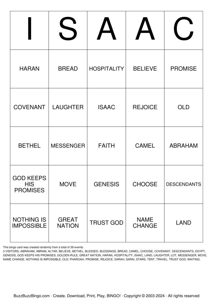 ABRAHAM Bingo Cards to Download, Print and Customize!
