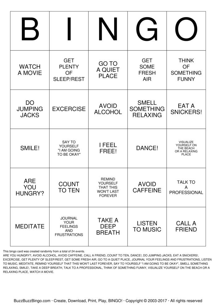 ANXIETY BINGO Bingo Cards to Download, Print and Customize!