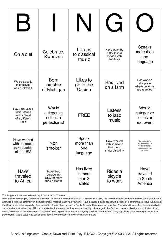 Cultural Diversity Bingo Cards to Download, Print and Customize!