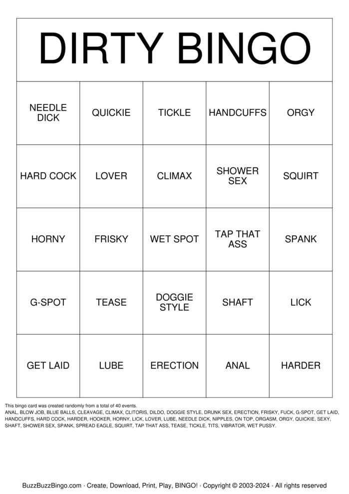 DIRTY BINGO - Bingo Cards to Download, Print and Customize!