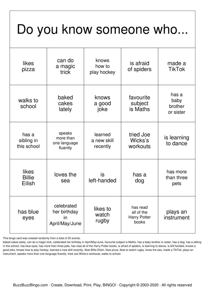 Do you know someone who... Bingo Cards to Download, Print and Customize!