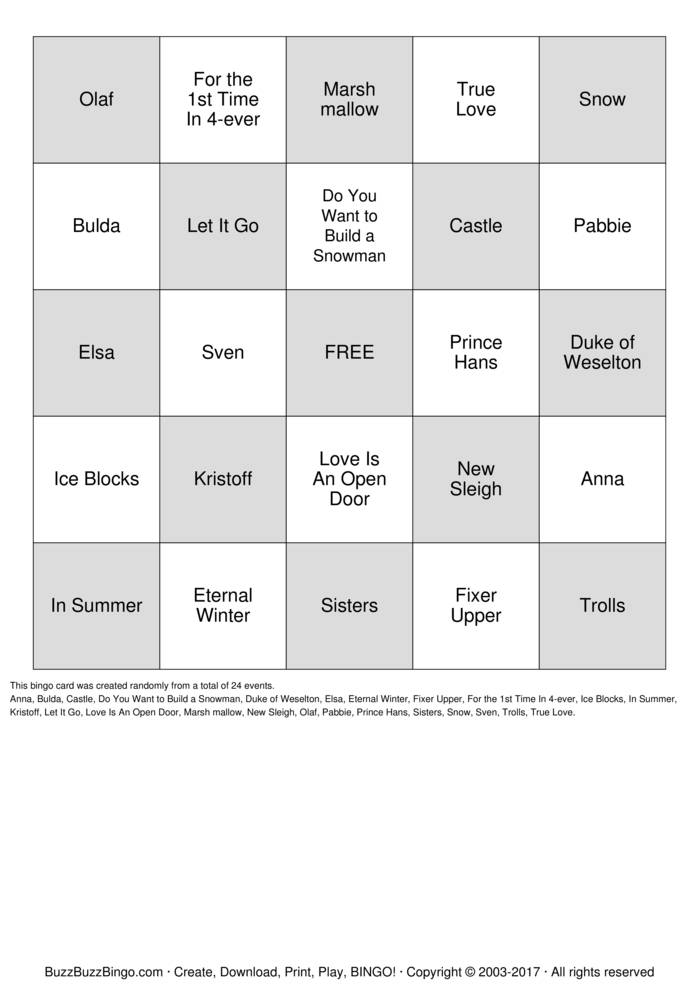 FROZEN Bingo Cards to Download, Print and Customize!