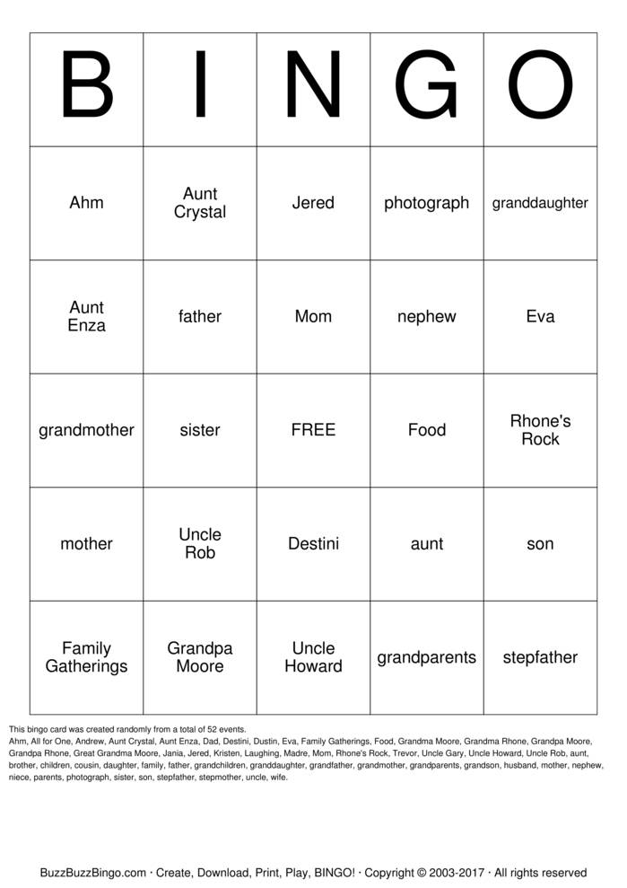 Family Bingo Cards to Download, Print and Customize!