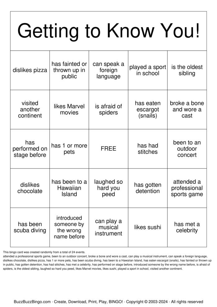 Getting to Know You! Bingo Cards to Download, Print and Customize!