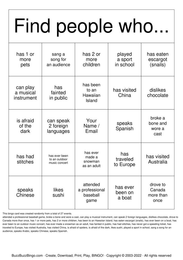 Getting to Know you! Bingo Cards to Download, Print and Customize!