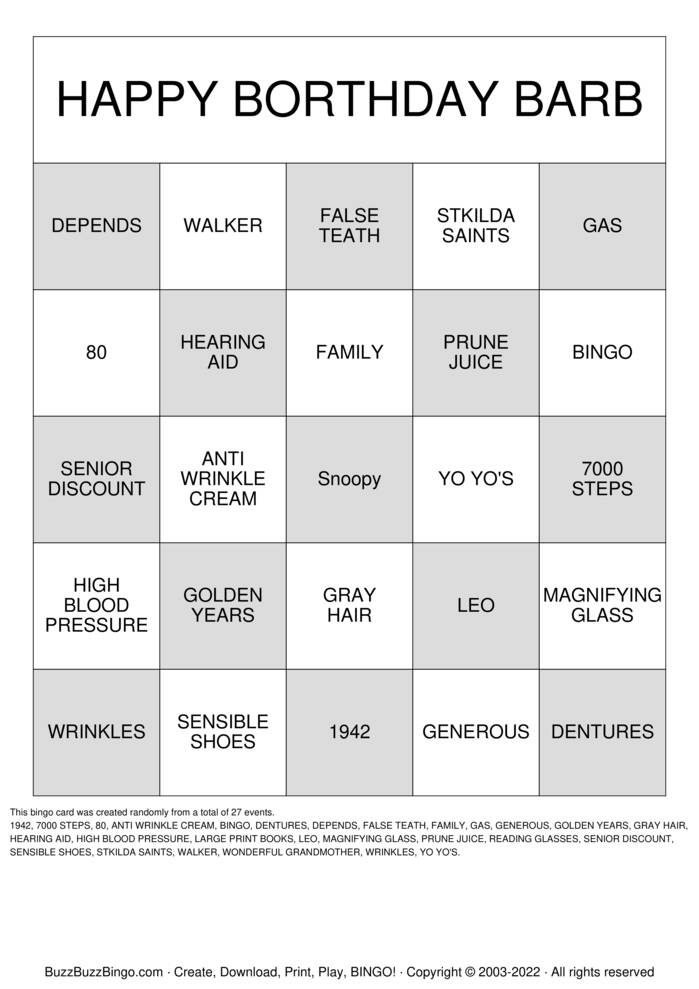 Happy 80th Birthday!! Bingo Cards to Download, Print and Customize!