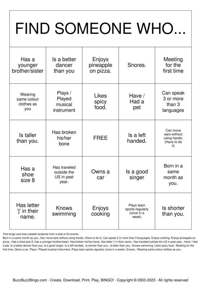 Human Bingo: International Edition Bingo Cards to Download, Print and ...