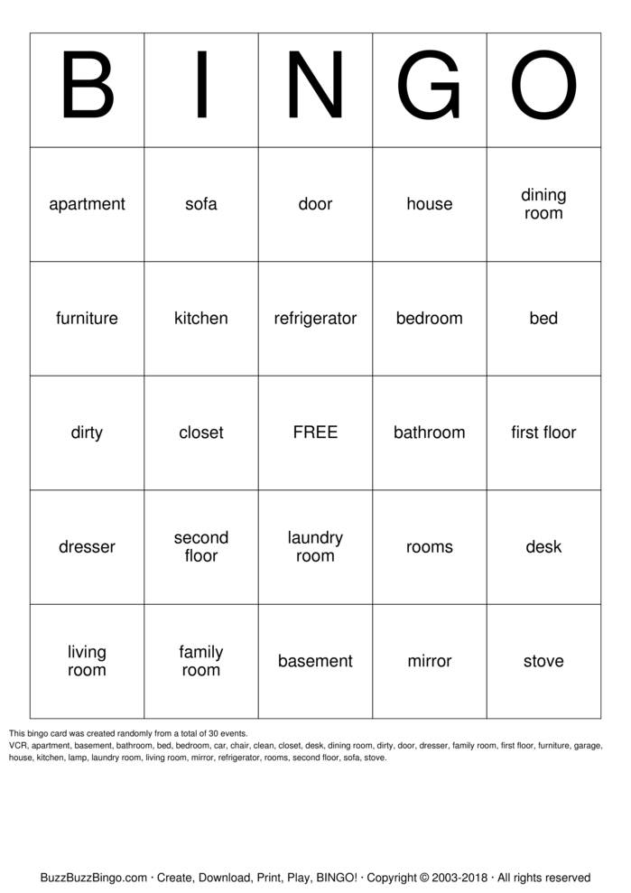La casa Bingo Cards to Download, Print and Customize!