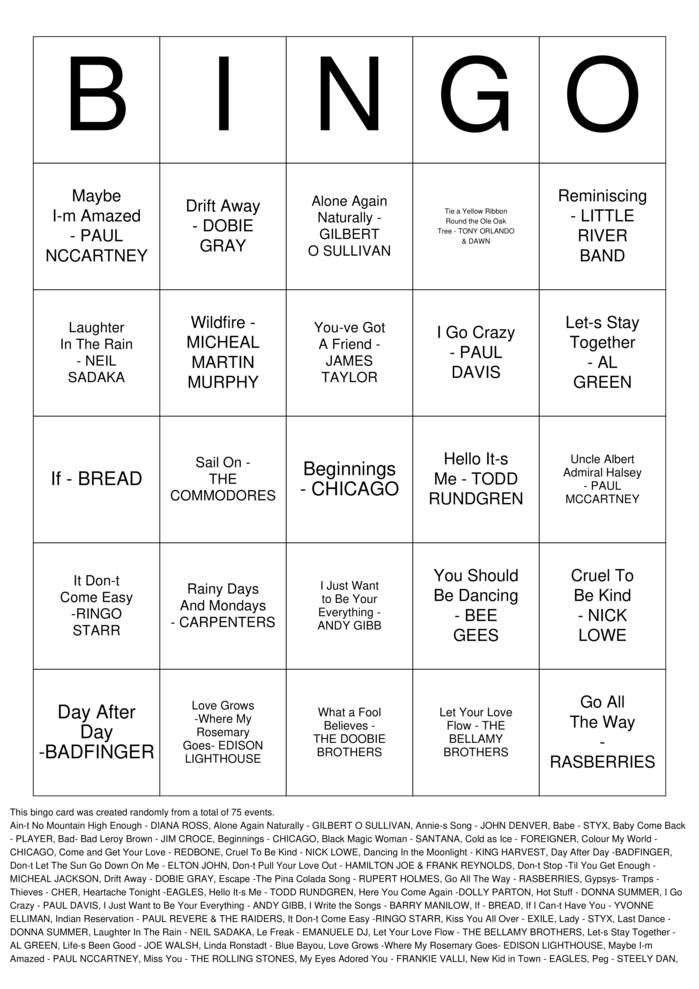 MUSIC BINGO Bingo Cards to Download, Print and Customize!