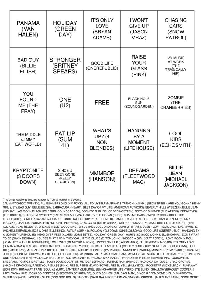 MUSIC BINGO Bingo Cards to Download, Print and Customize!