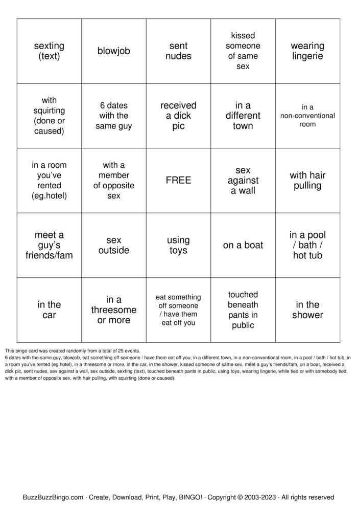 Sex Bingo Bingo Cards To Download Print And Customize